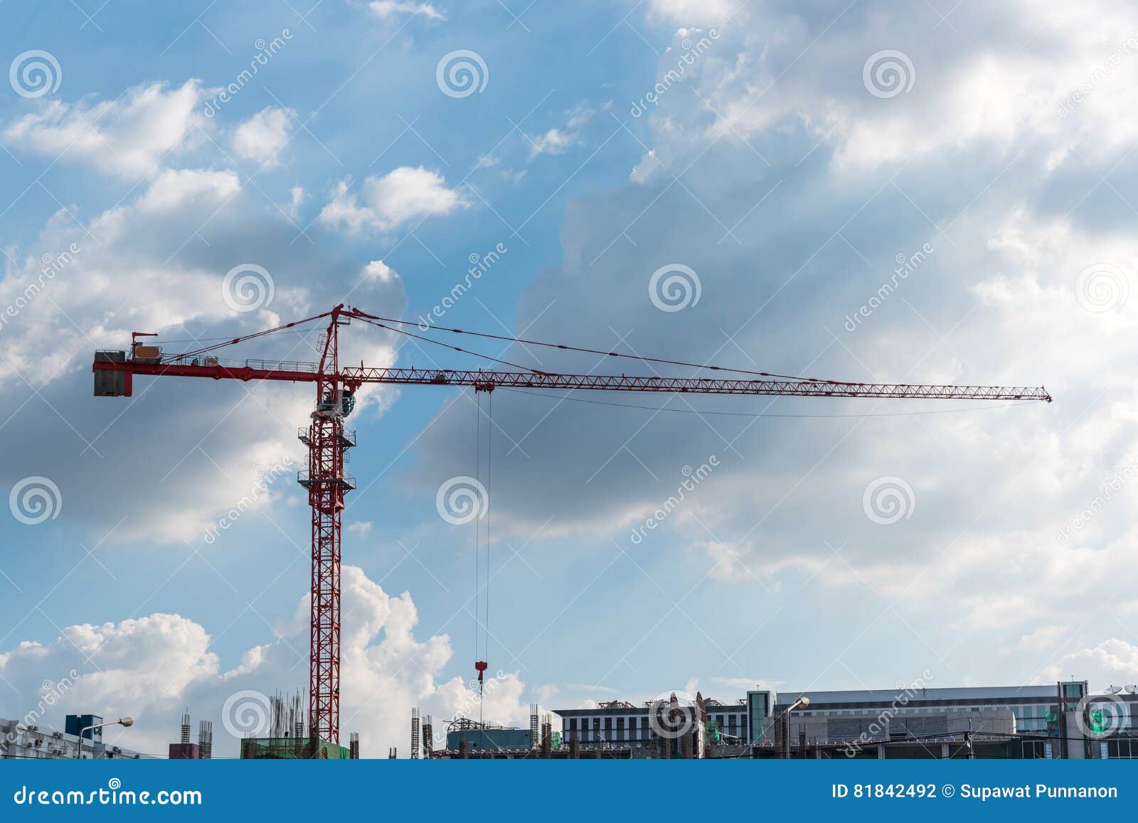 Tower Crain Construction Building in Blue Sky Stock Photo - Image of ...