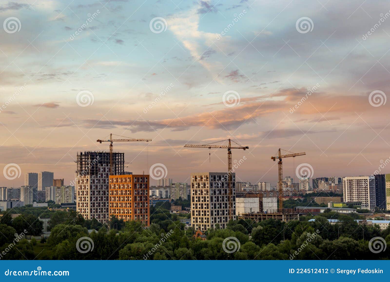 Tower Crain Construction Building in Sunset Sky Stock Photo - Image of ...