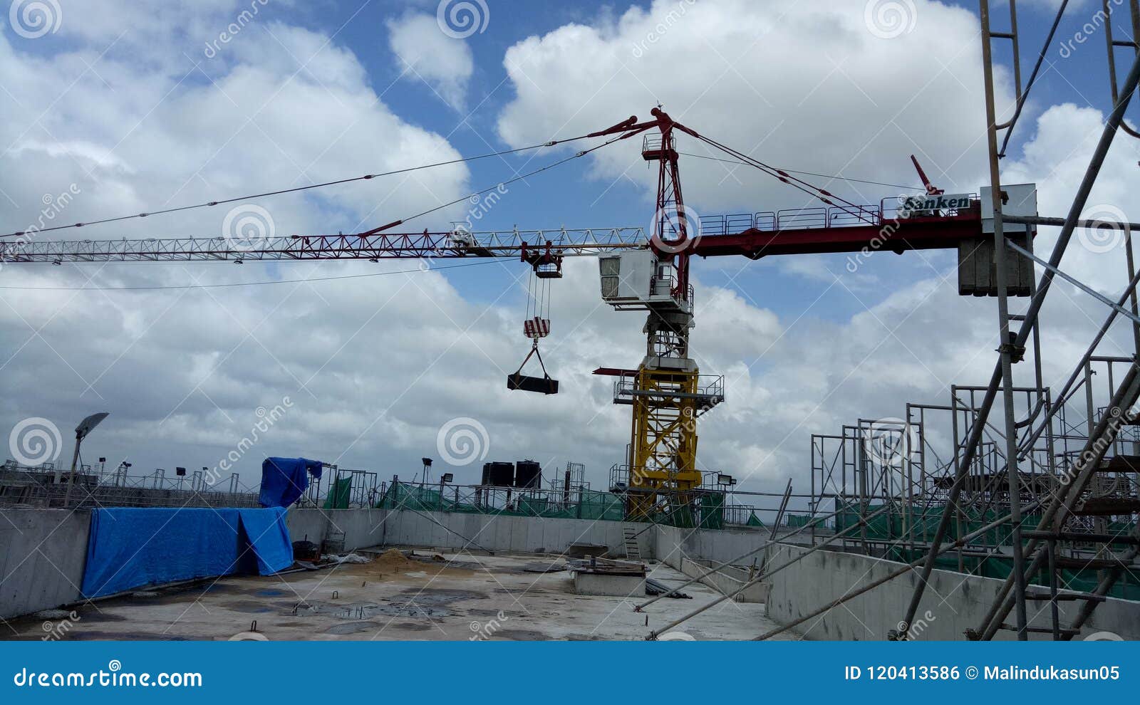 Tower crane in blue sky stock photo. Image of tree, crane - 120413586
