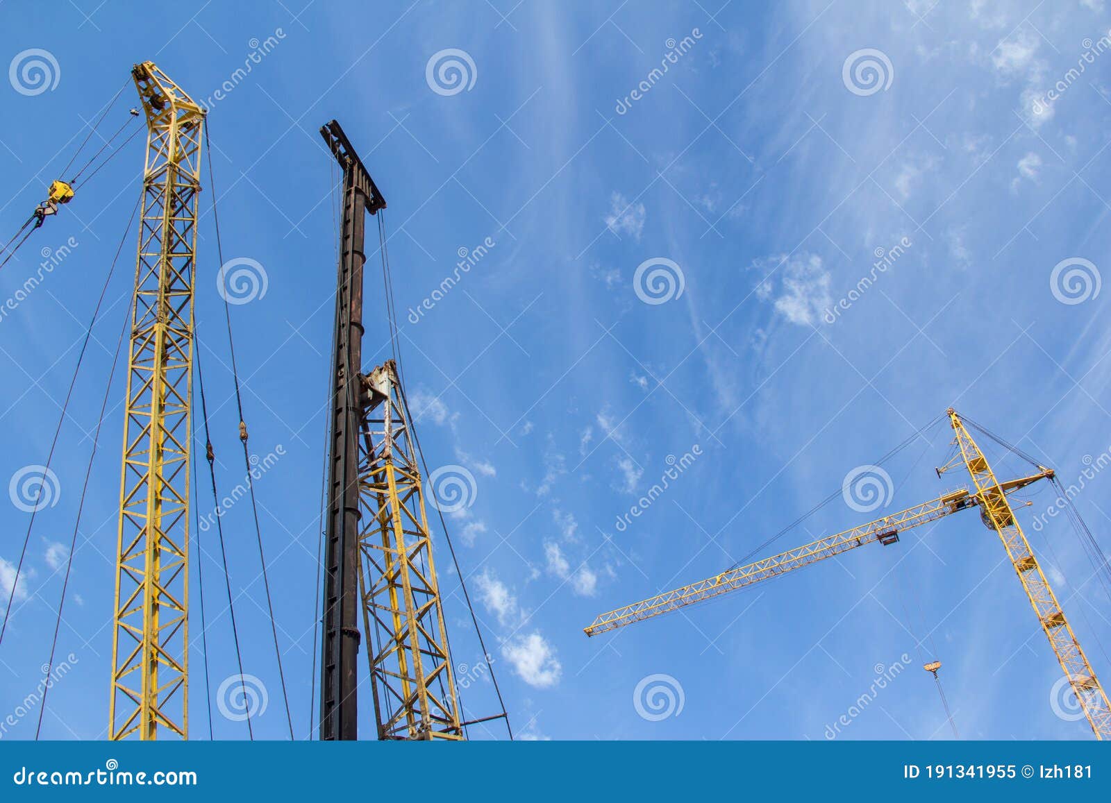 Tower Crane and Bore Pile Rig Machine at the Construction Site in ...