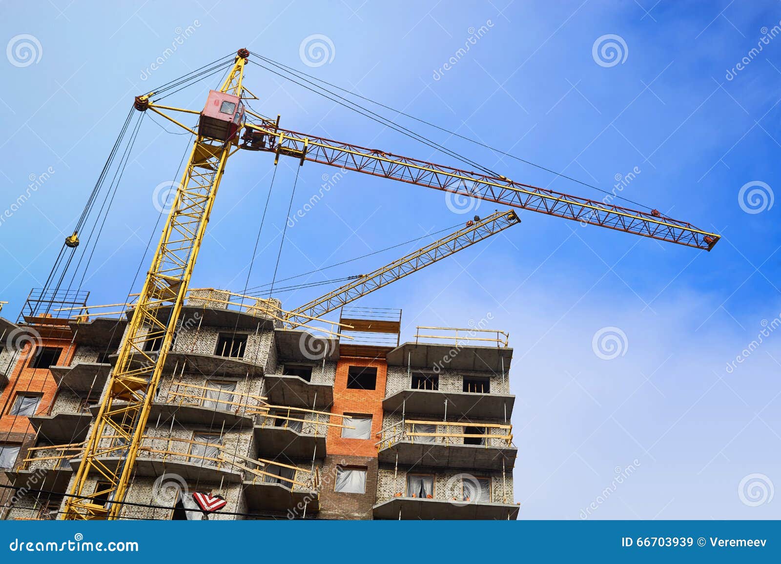 Tower Crane Building a House Stock Image - Image of hook, glass: 66703939