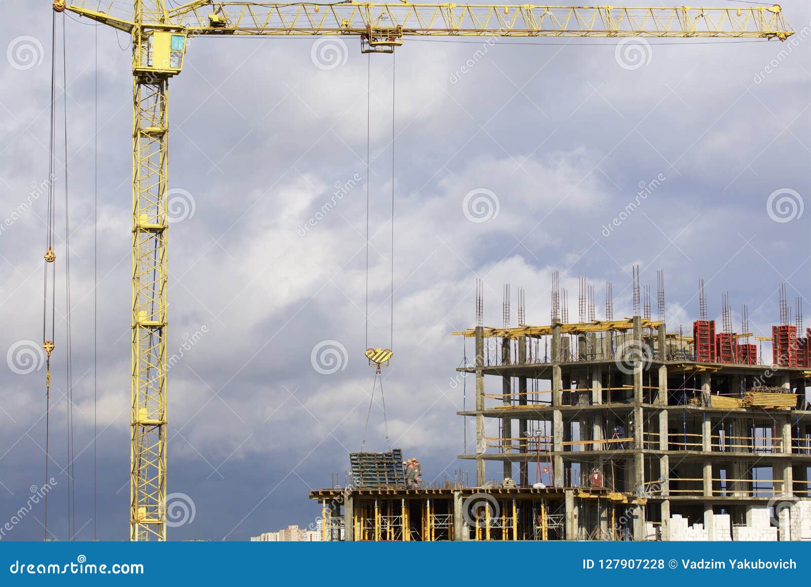 Tower Crane on the Construction of a Building with a Frame of ...