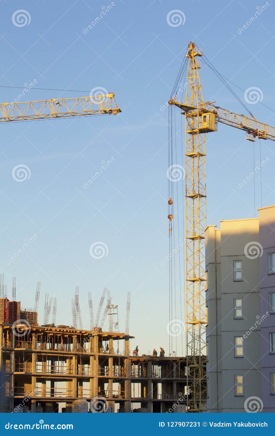 Tower Crane on the Construction of a Building with a Frame of ...