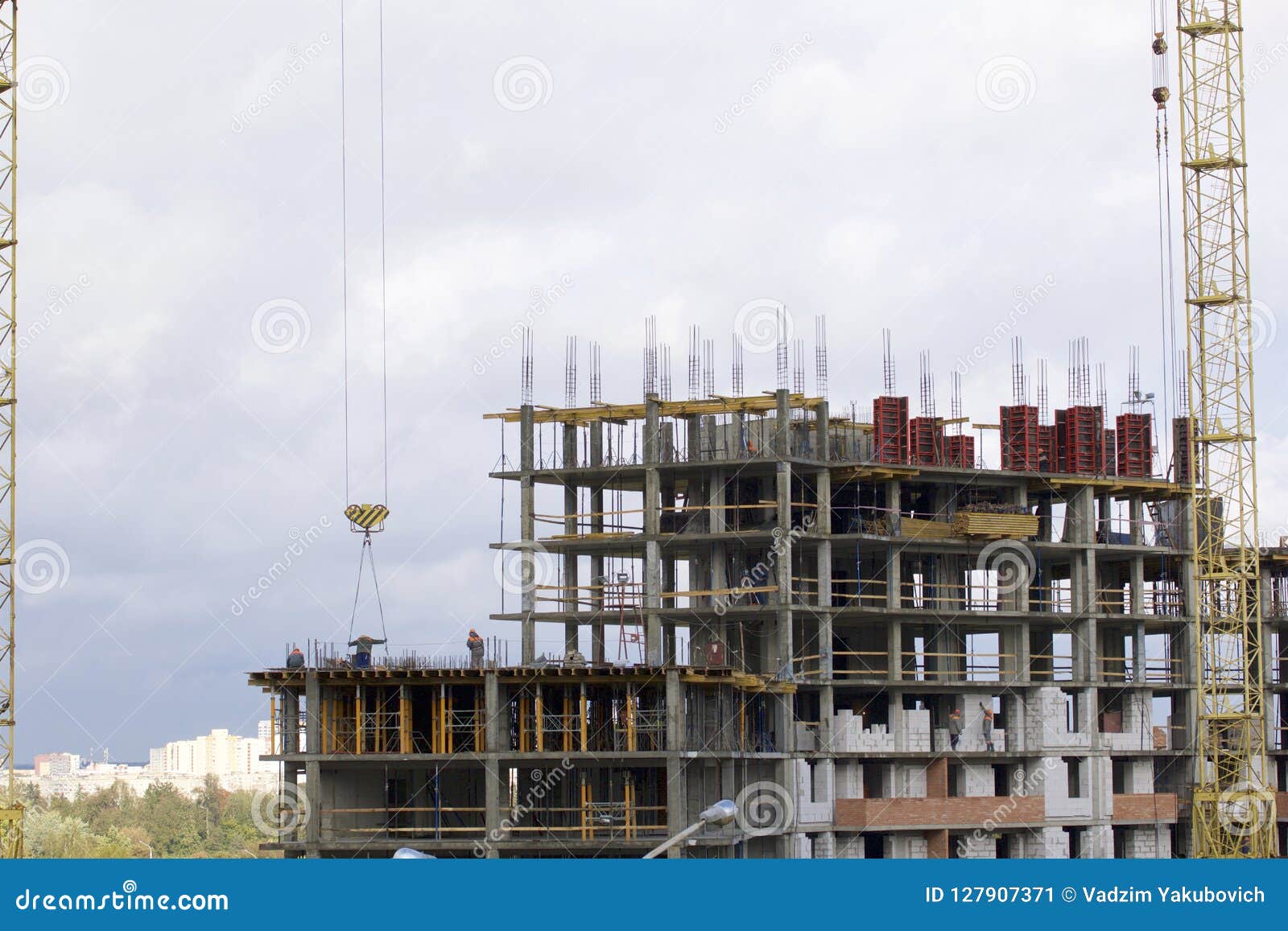 Tower Crane on the Construction of a Building with a Frame of ...
