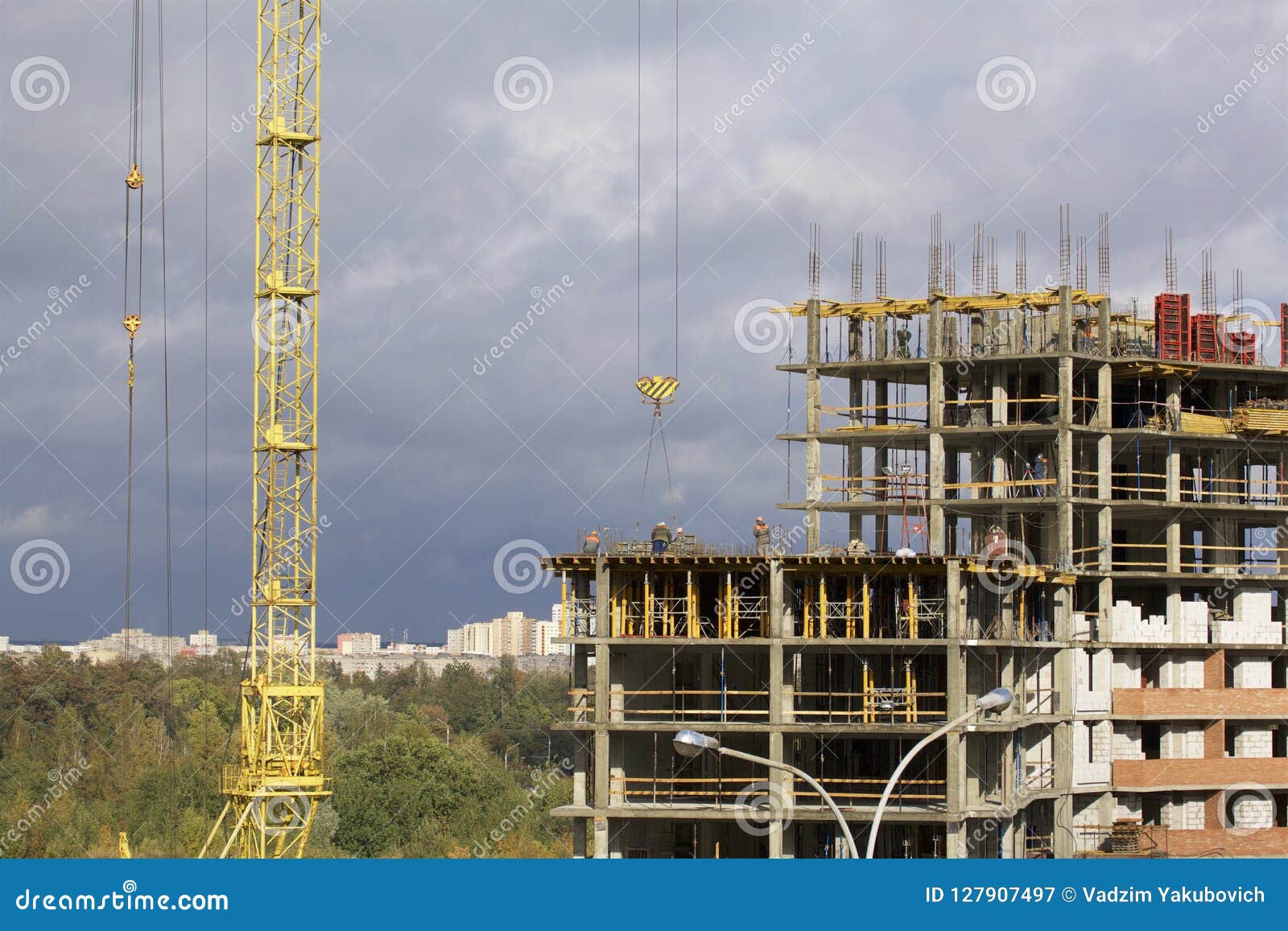 Tower Crane on the Construction of a Building with a Frame of ...