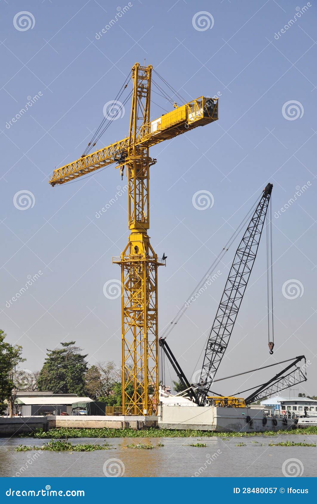 Tower Crane at Construction Site Near River Stock Image - Image of slab ...