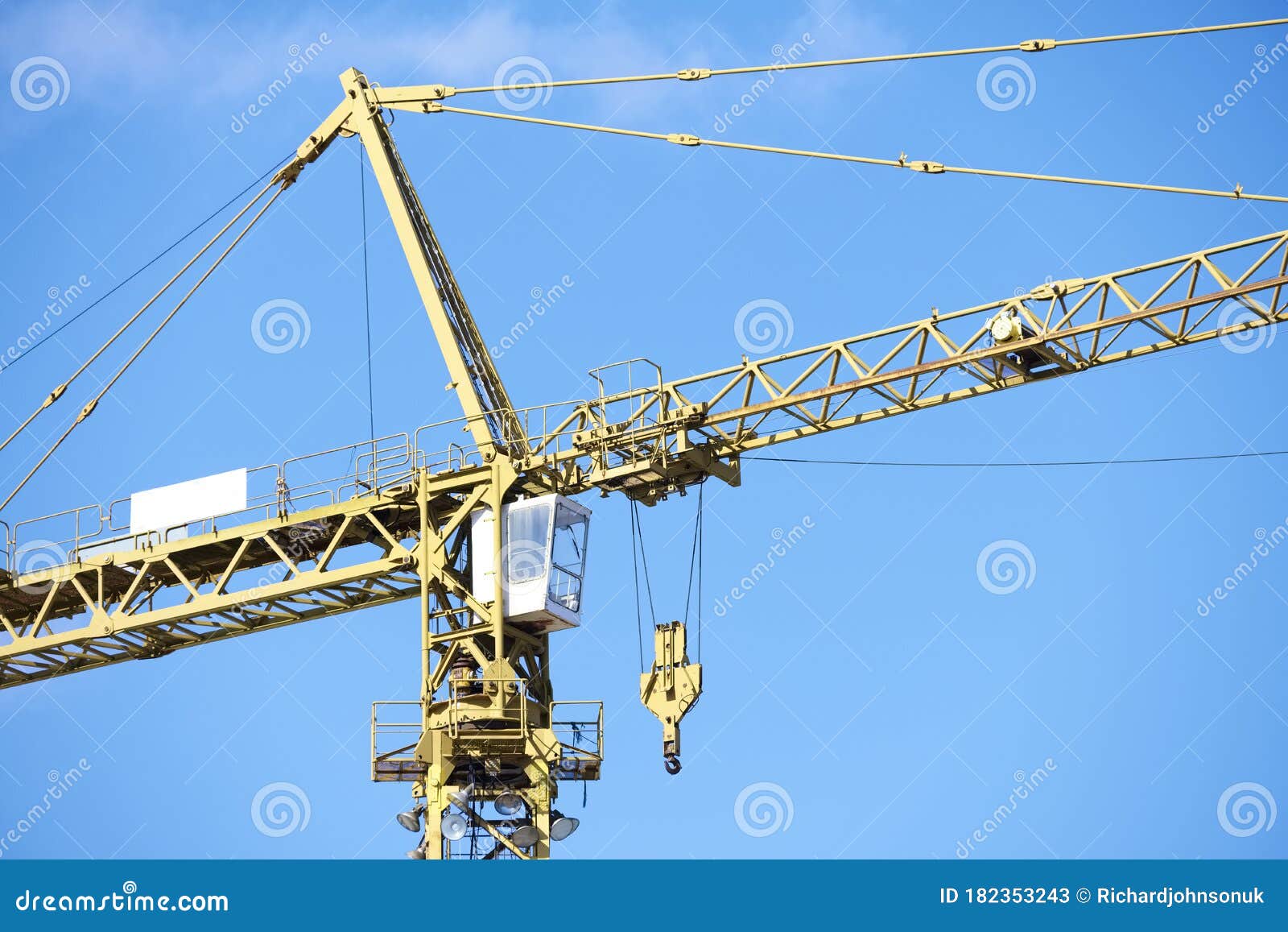 Tower Crane High in Blue Sky Close Up of Lifting Hook Stock Image ...