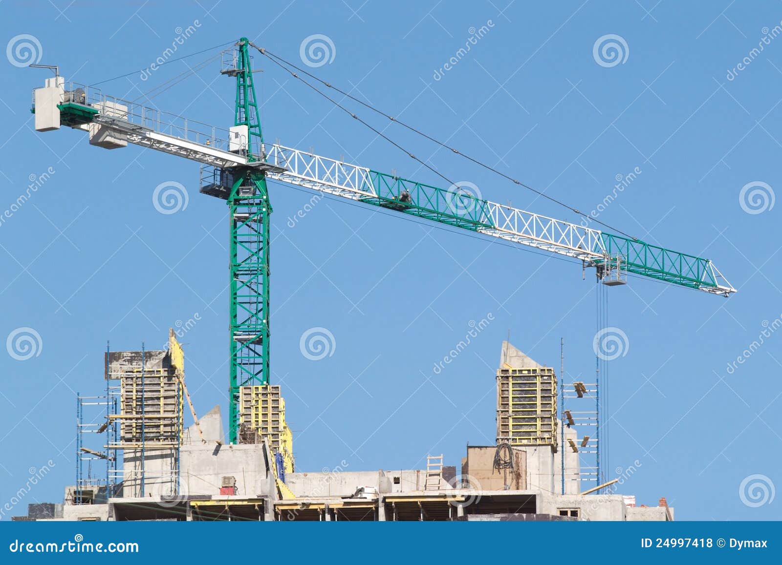 Tower Crane Over Construction Building Top Stock Photo - Image of cord ...