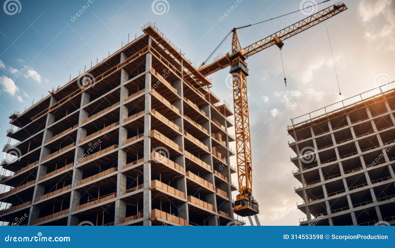 High-rise Building Construction with Tower Crane Stock Photo - Image of ...