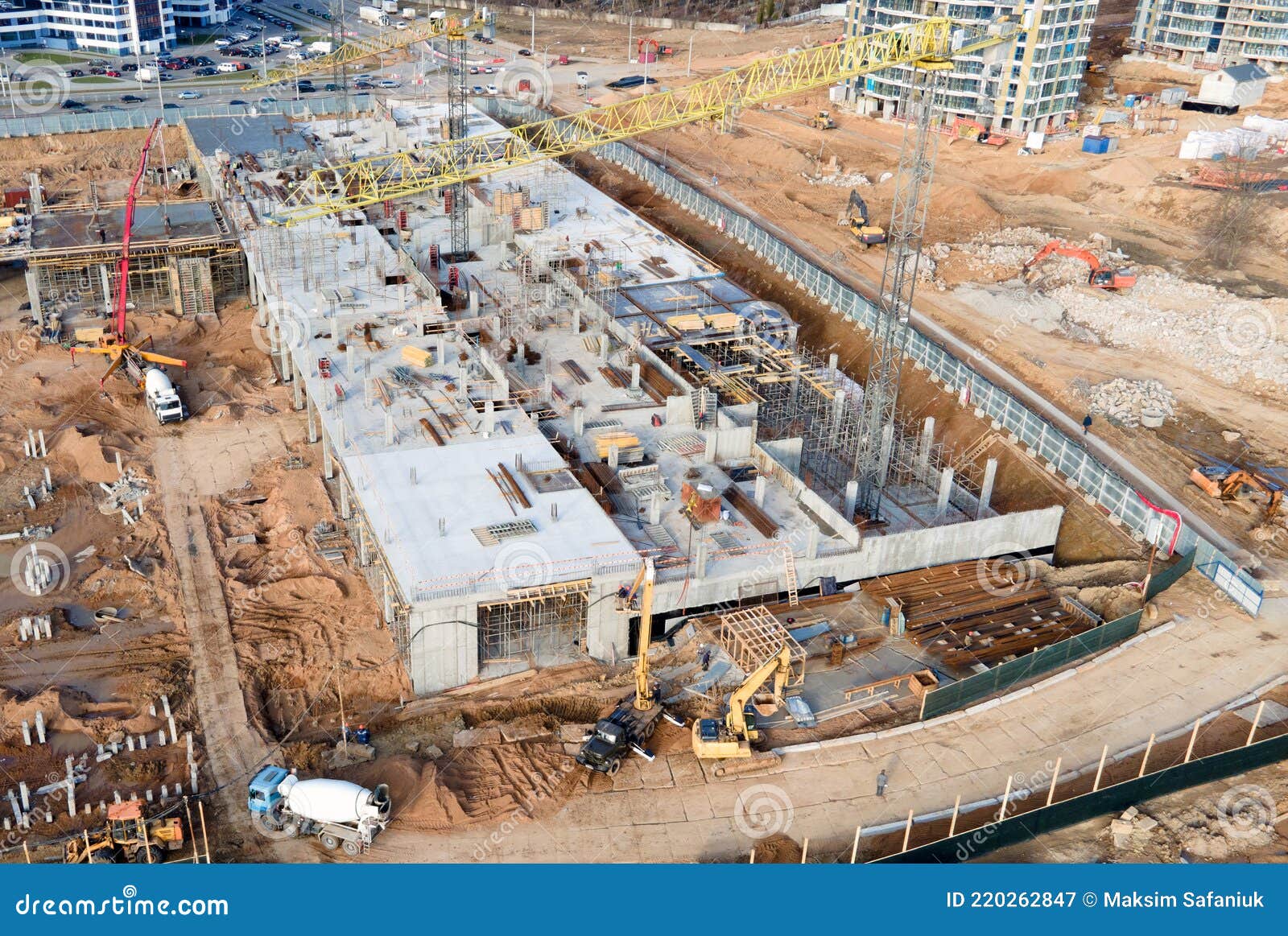 Tower Cranes in Action at Construction Site. Crane during Formworks ...