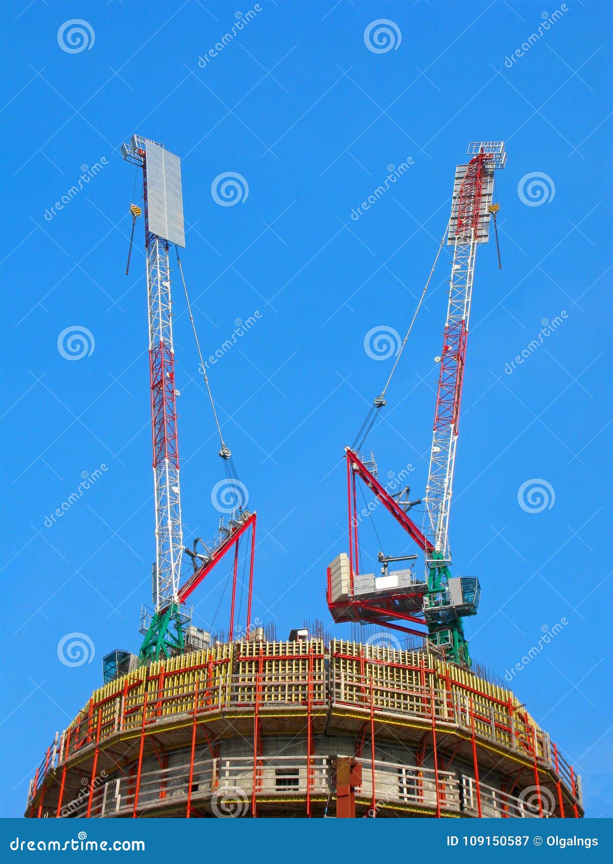 Tower Cranes on Top of Building Under Constraction Stock Image - Image ...