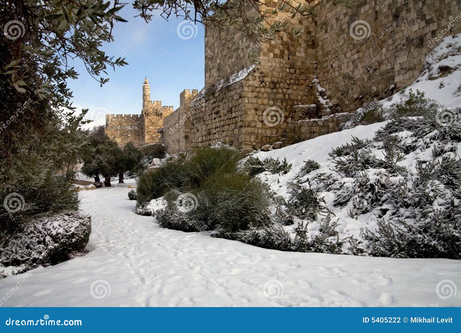 Tower of David in Jerusalem in Winter in Snow. Stock Photo - Image of ...