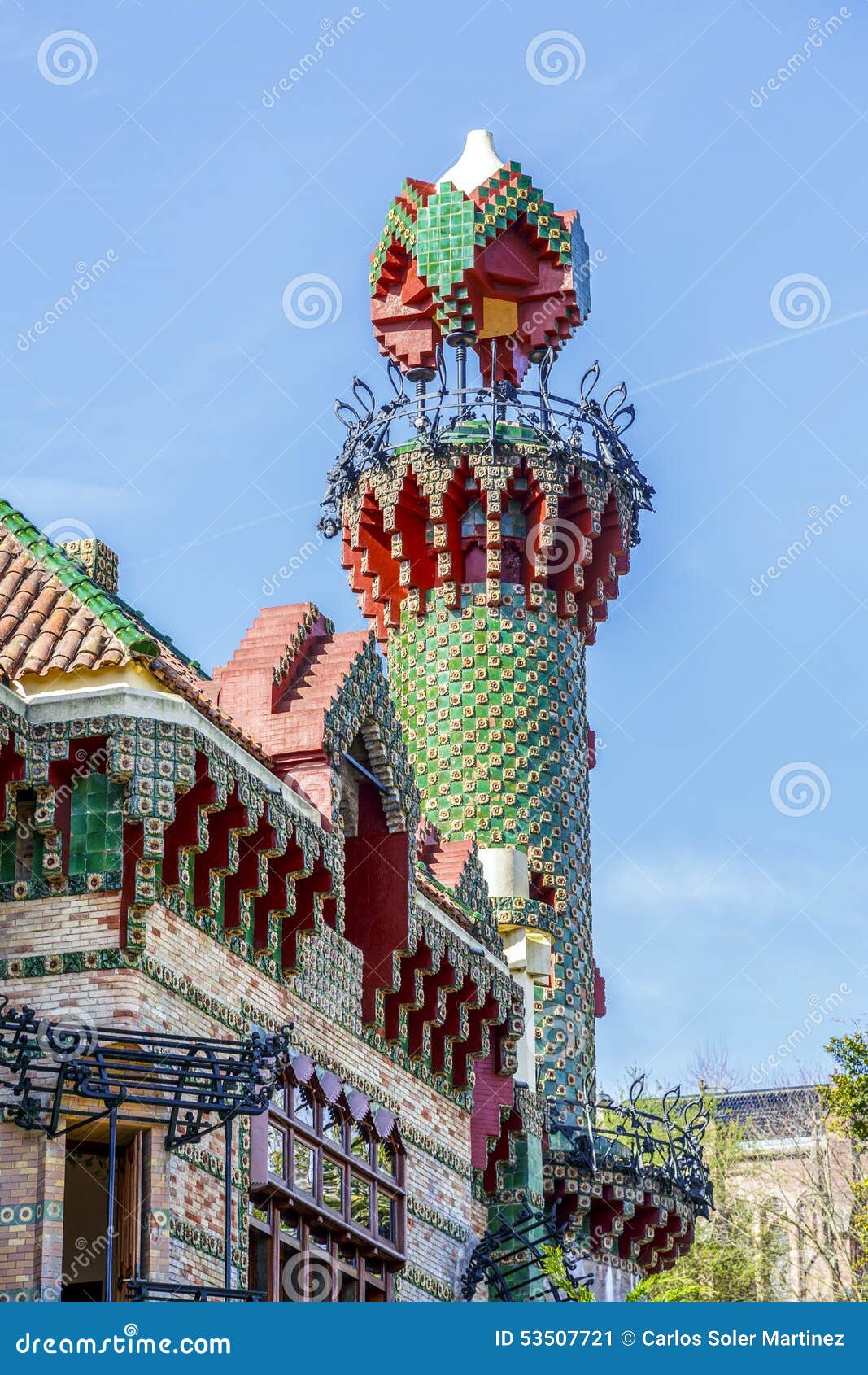 Tower Detail Gaudi Caprico in Comillas Stock Image - Image of ...