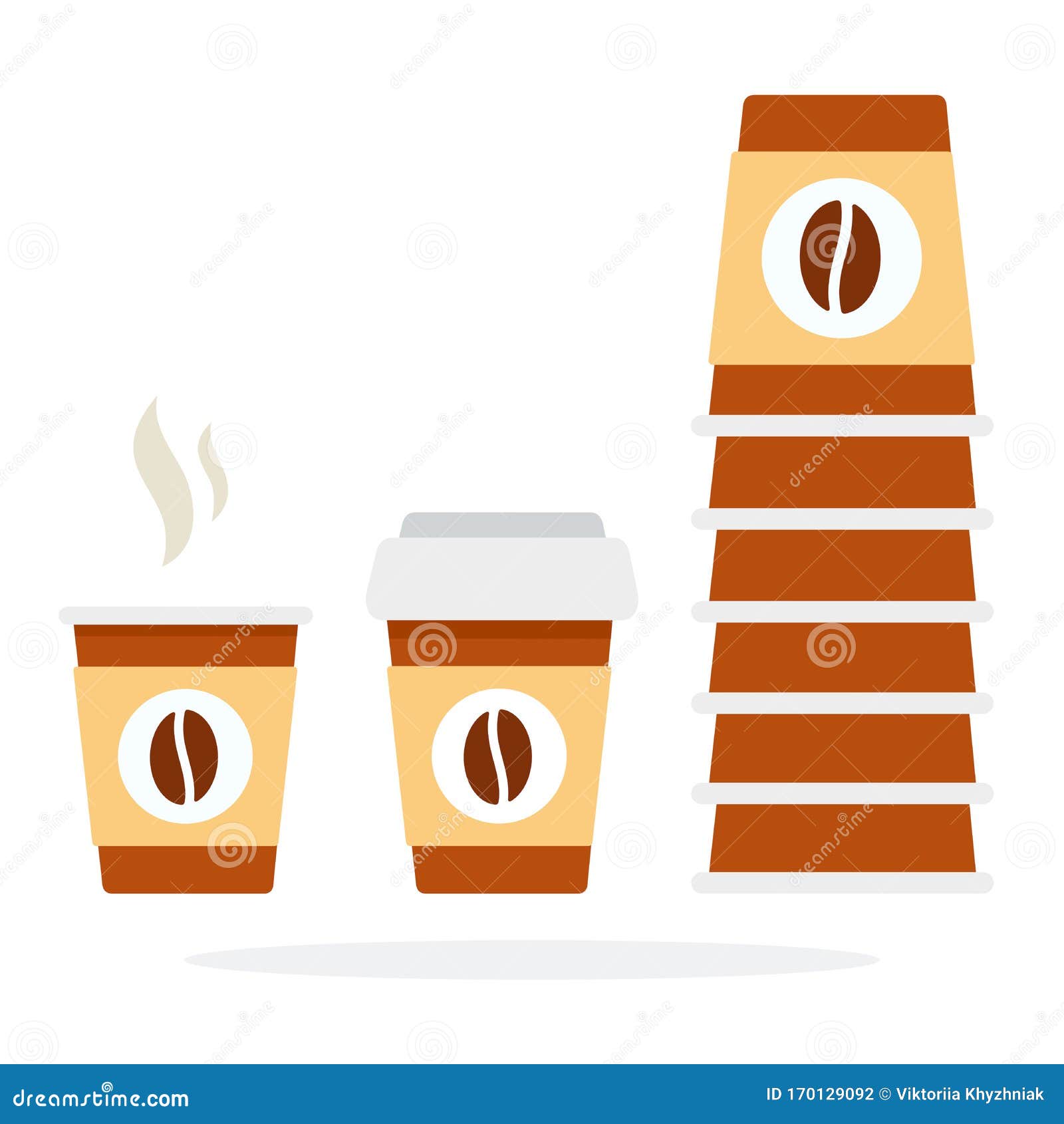 Tower of Disposable Coffee Cups and Long Plastic Cup with Lid Vector ...
