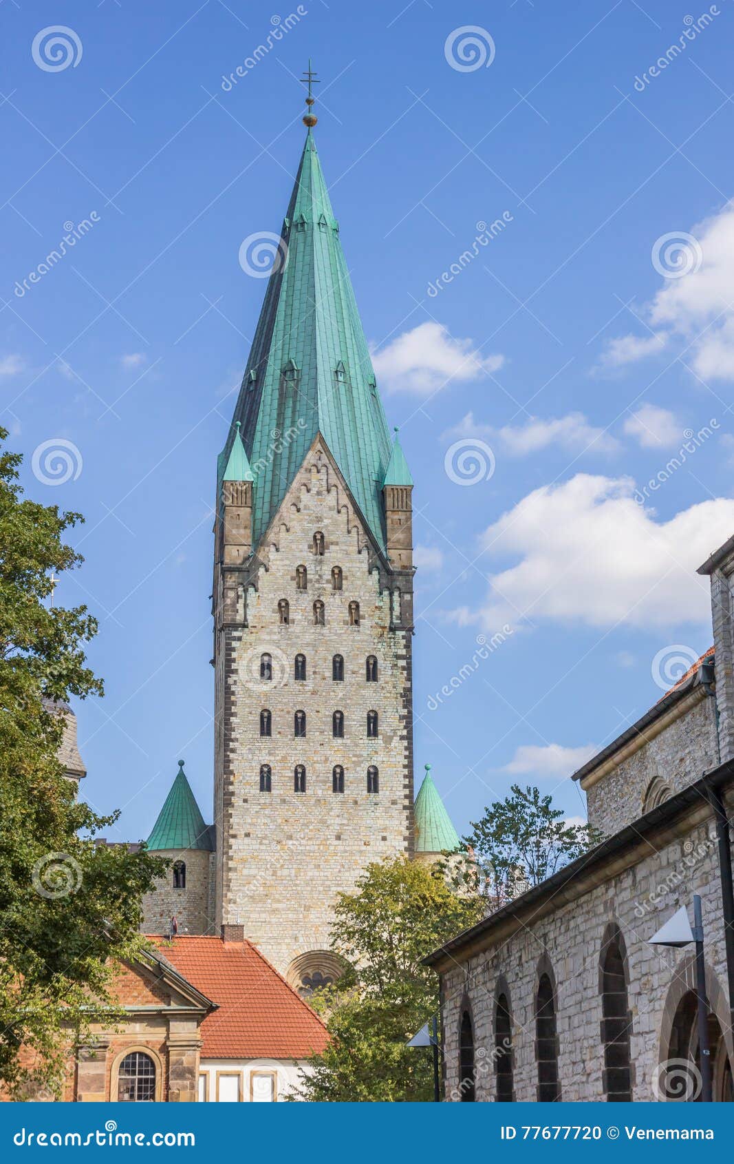 Tower of the Dom Church of Paderborn Stock Photo - Image of westfalen ...
