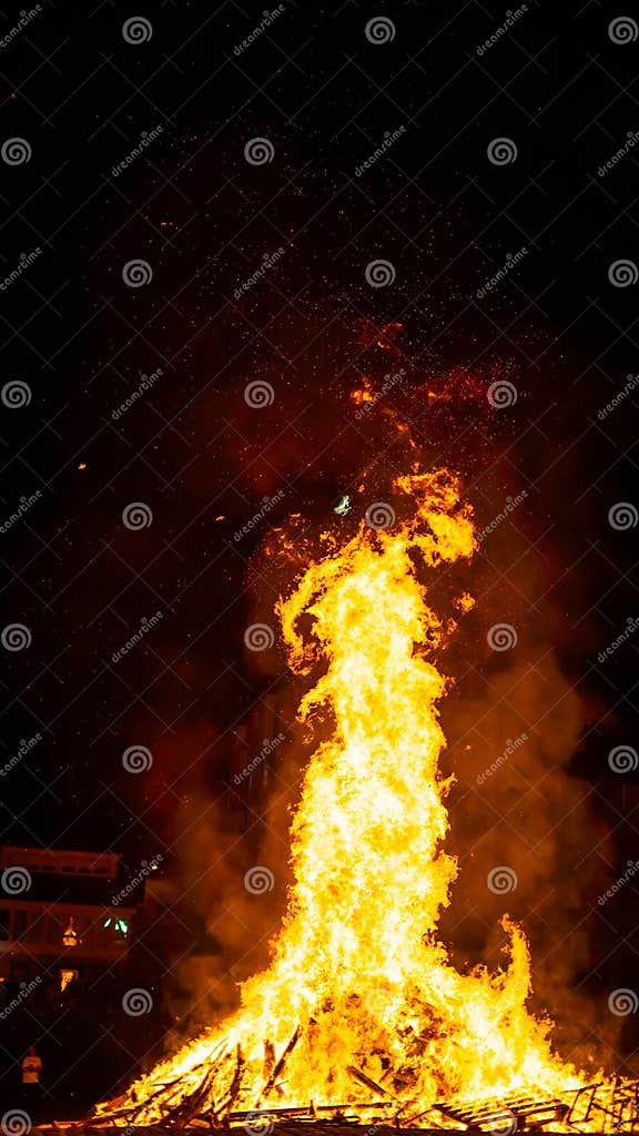 Tower of Flames on a Bonfire Stock Image - Image of celebration ...