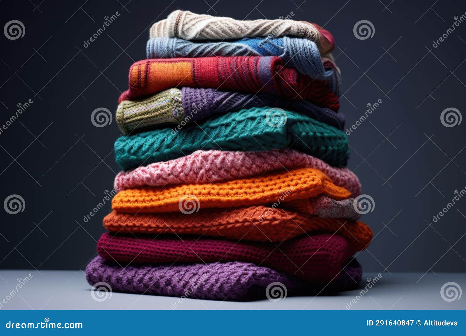 Tower of Folded Colorful Knit Sweaters Stock Image - Image of knit ...