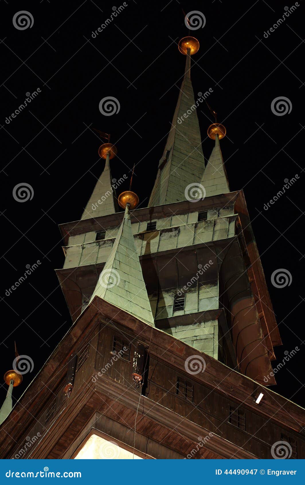 Tower Gothic Details Night Scene Stock Image - Image of night, gold ...