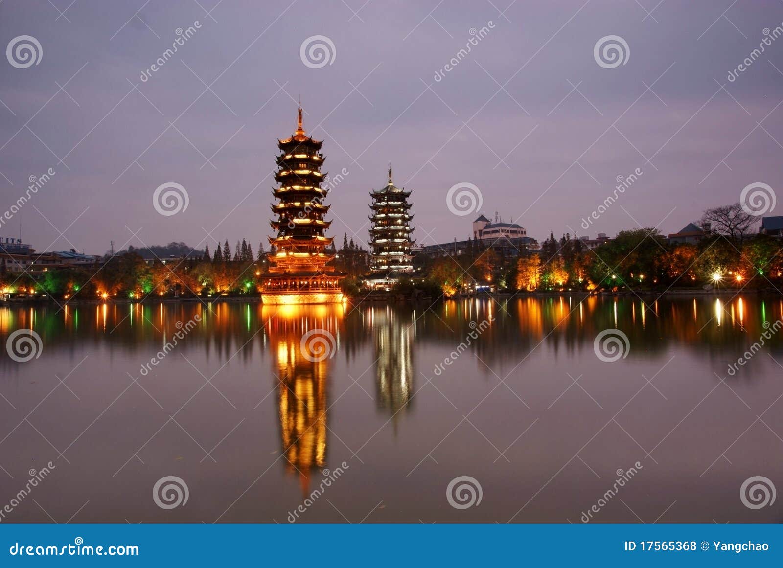 Tower in guilin at night stock photo. Image of light - 17565368