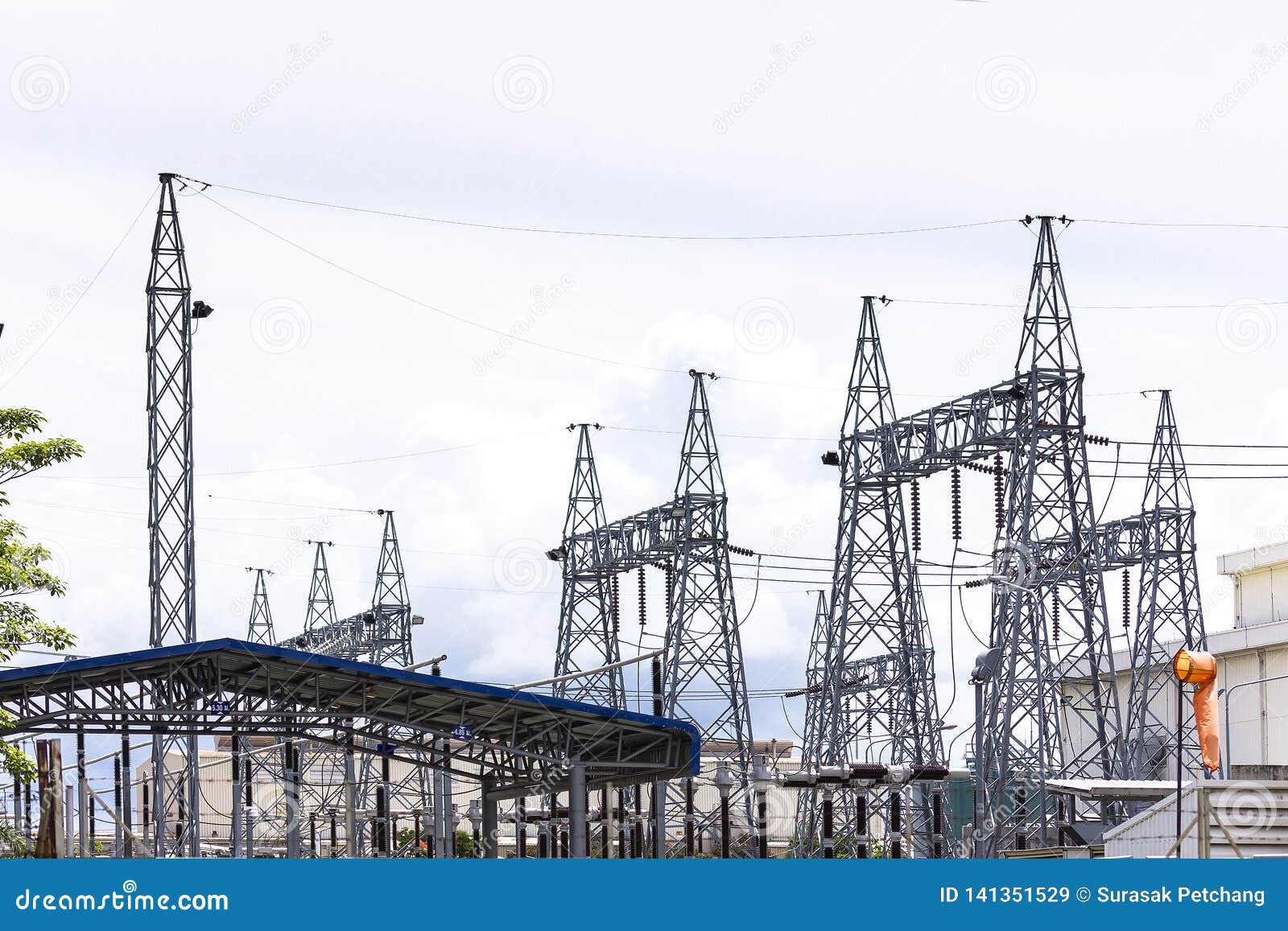 High Voltage Electric Power Substation with Bright Sky Background Stock ...