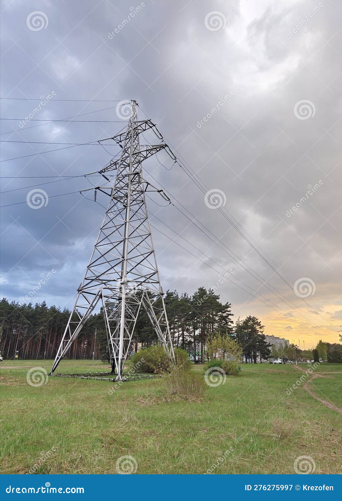 Tower of a High-voltage Power Line in the City Stock Image - Image of ...