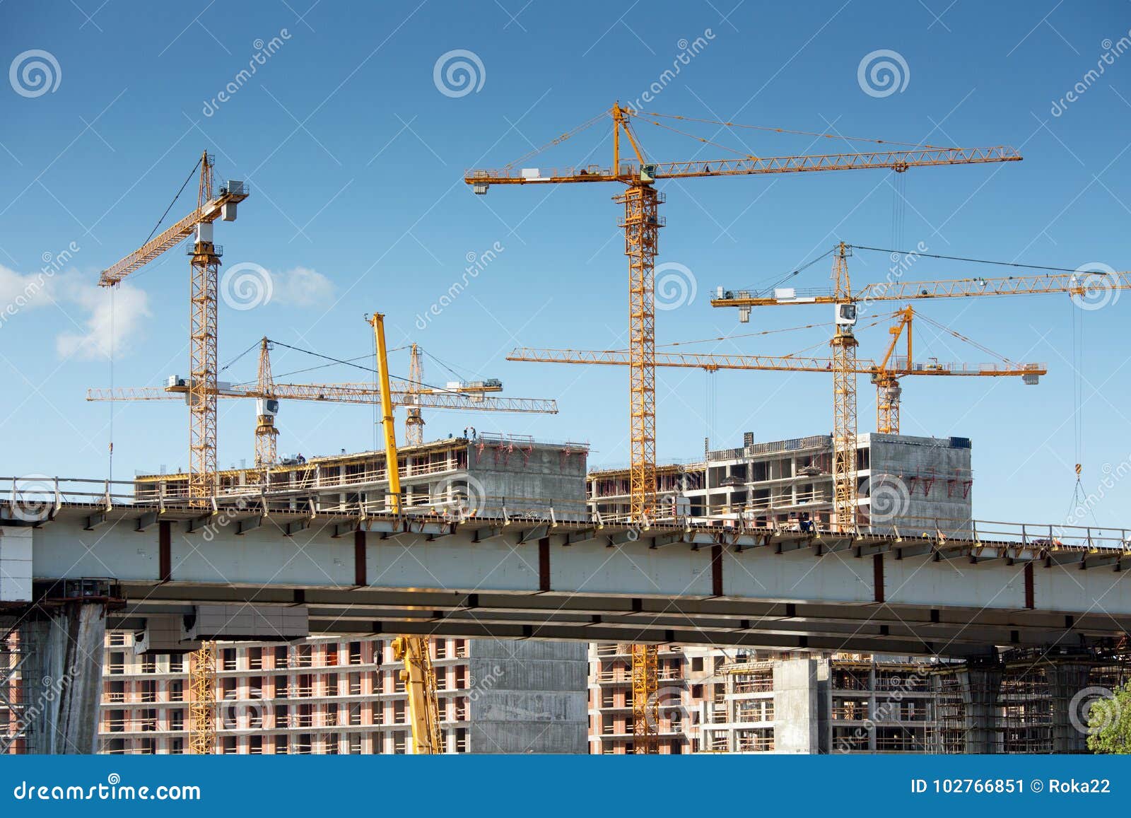 Tower Hoisting Cranes Over Building Construction Stock Photography ...