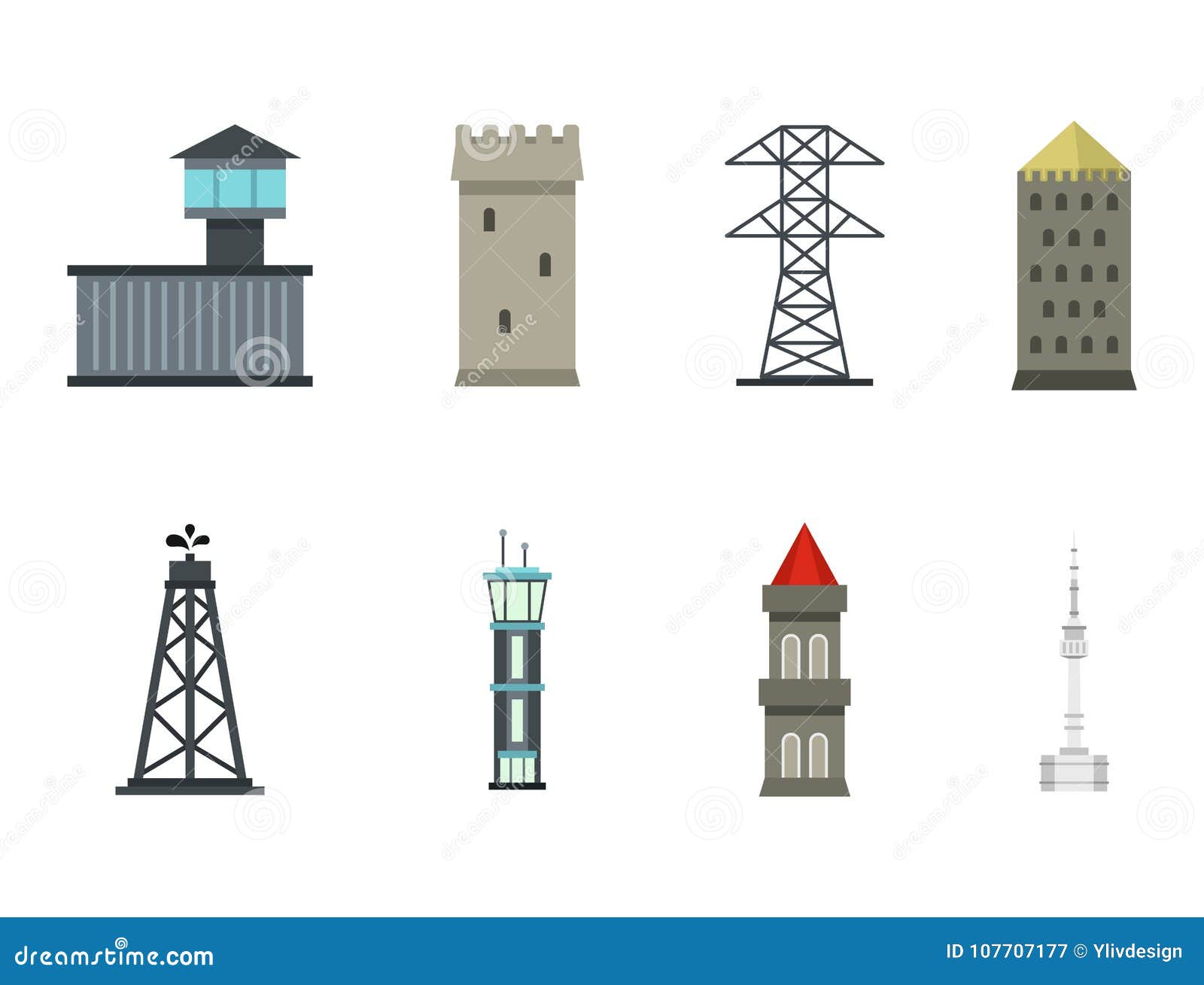 Tower icon set, flat style stock vector. Illustration of connection ...