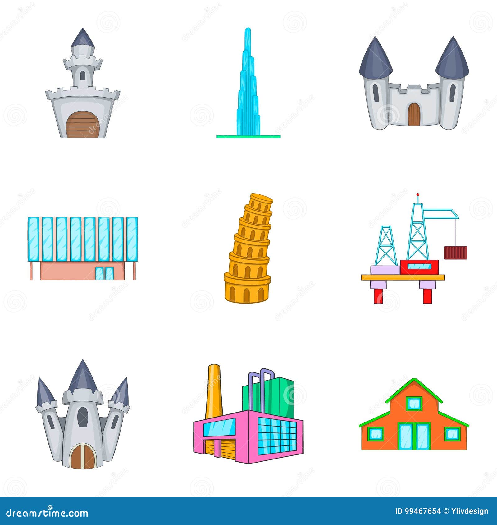 Tower Icons Set, Cartoon Style Stock Vector - Illustration of business ...
