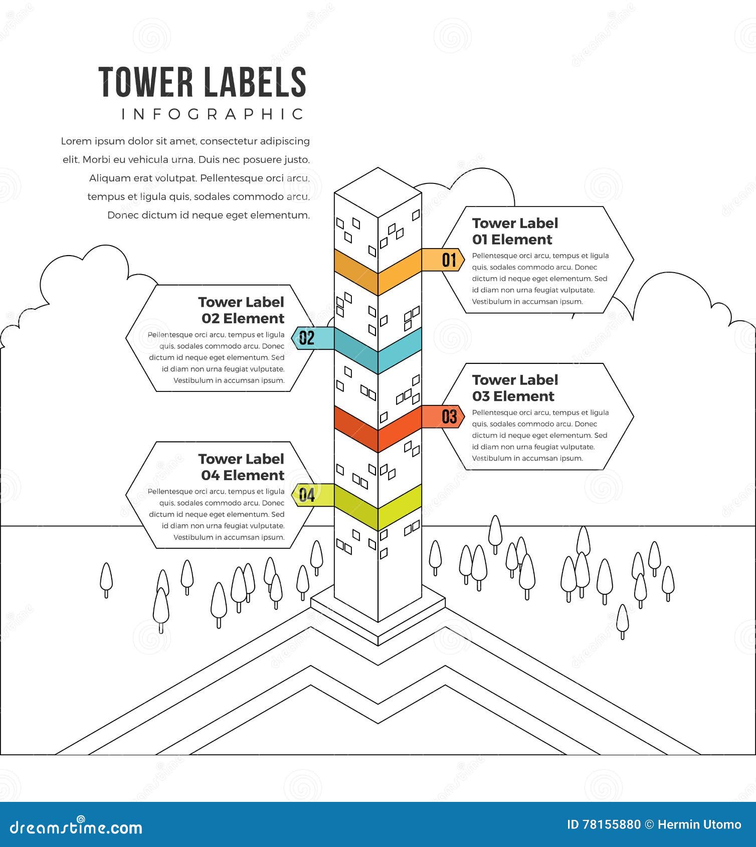 Tower Labels Infographic stock vector. Illustration of process - 78155880