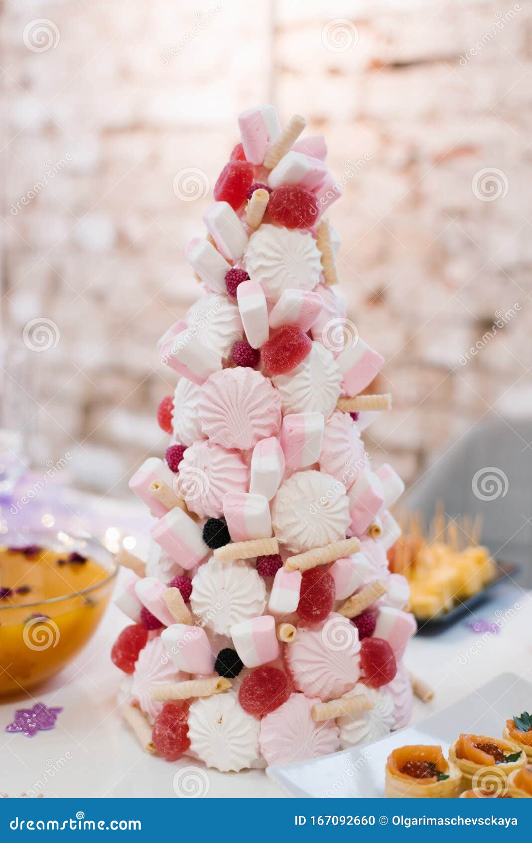 Tower of the Marsh-mallow, Marmalade, Biscuits. Candy Bar Stock Photo ...