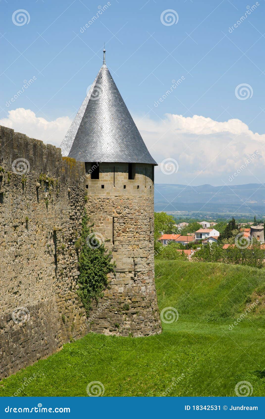 Tower and Moat of Carcassonne Chateau Stock Image - Image of carcassone ...