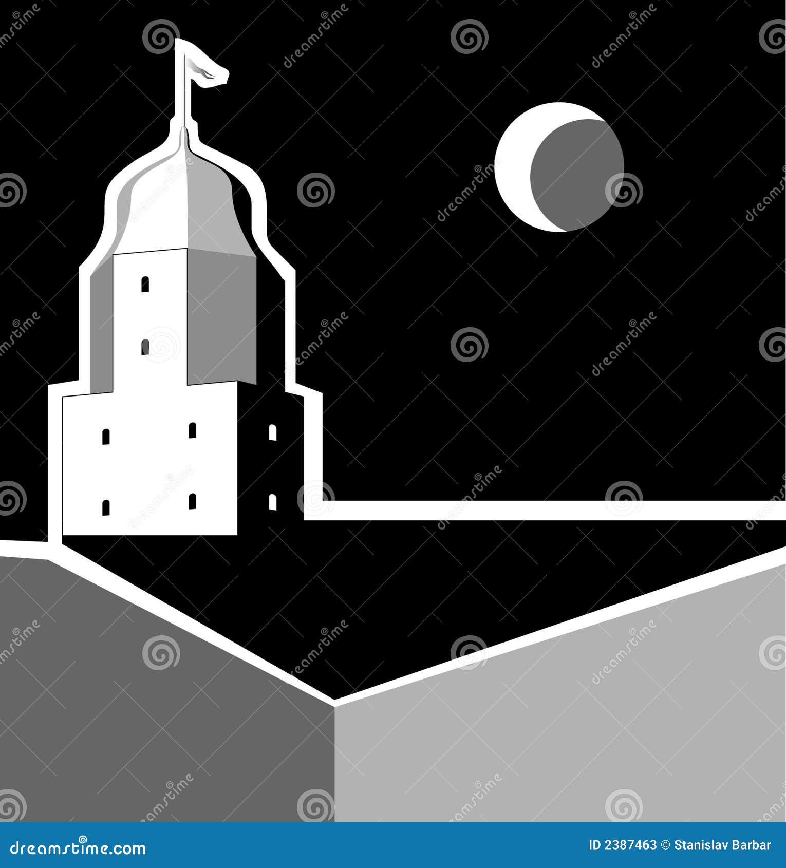 Tower&moon stock vector. Illustration of drawing, kingdom - 2387463