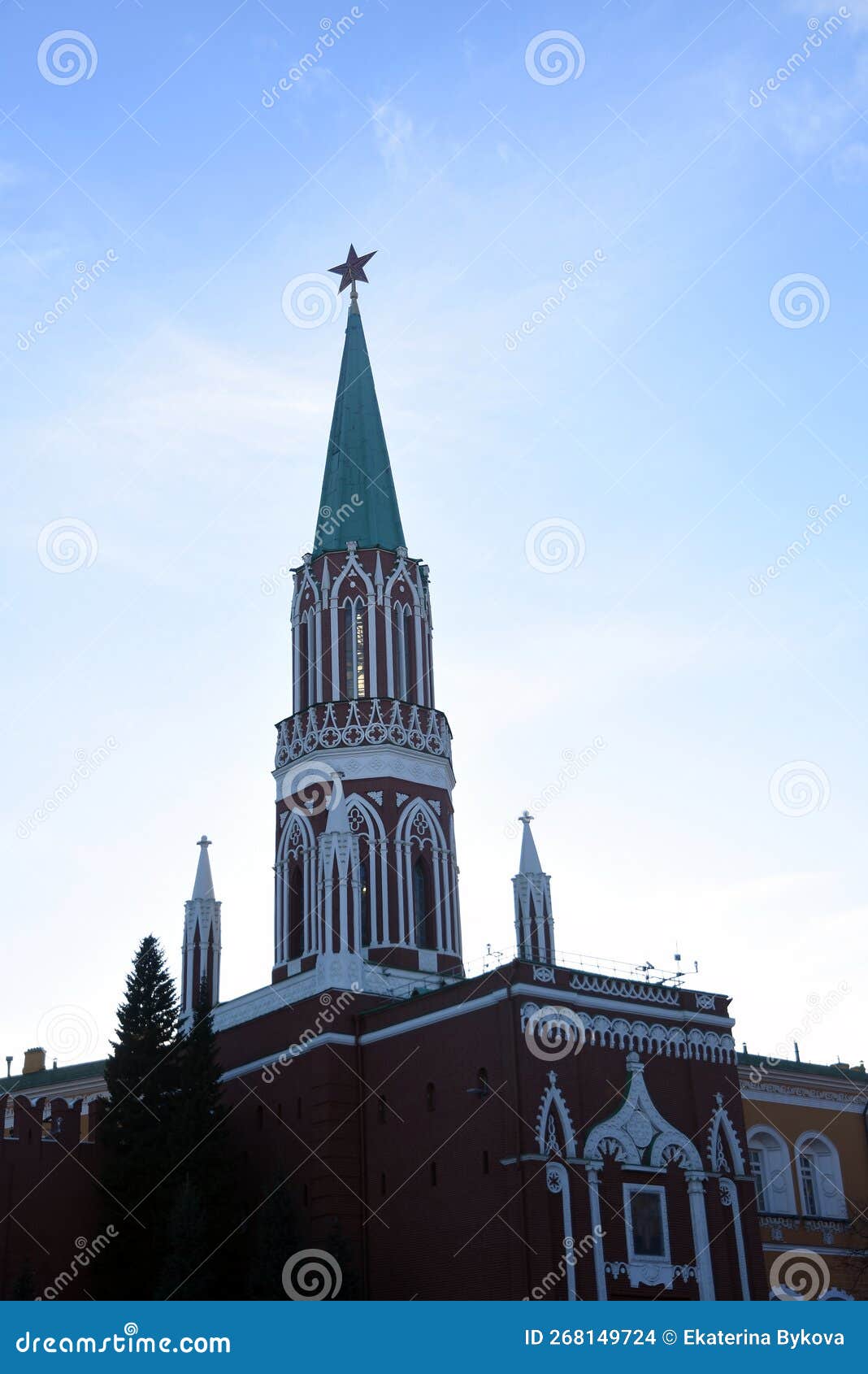 Tower of Moscow Kremlin Decorated by Ruby Star. Blue Sky with Clouds ...