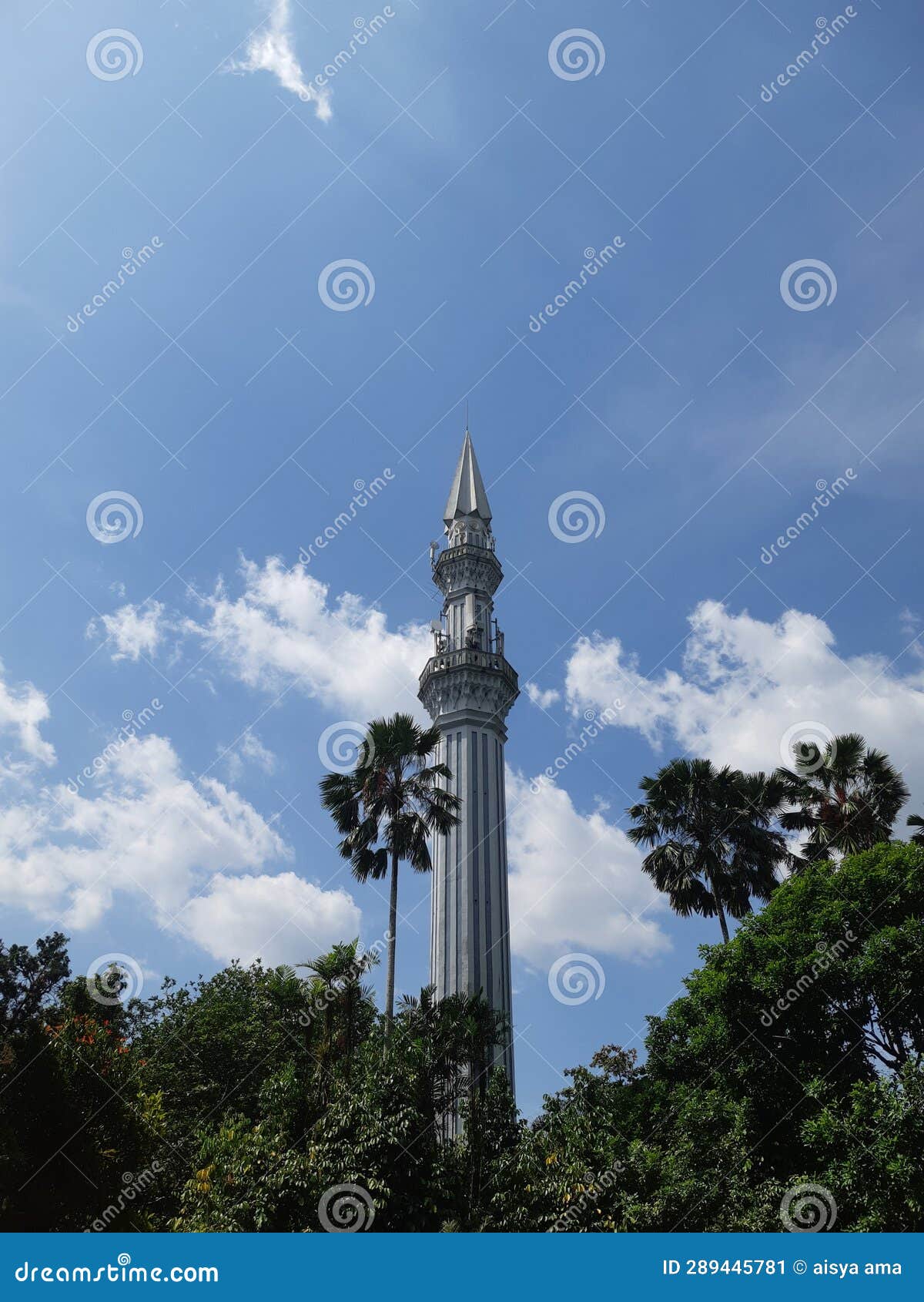 Tower Mosque and Trees between the Tower Stock Image - Image of infront ...