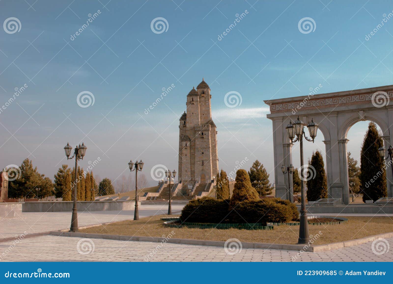 Tower in Nazran stock image. Image of sculpture, plaza - 223909685