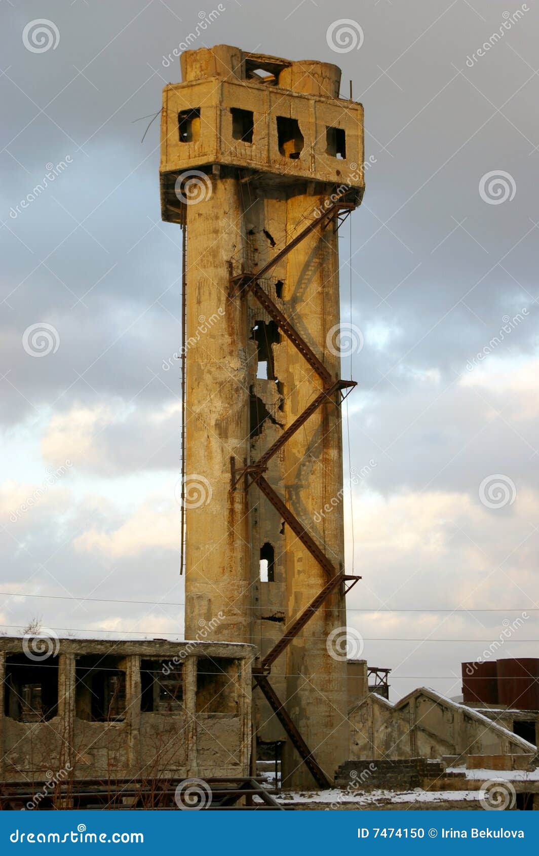 Tower-pipe on Ruins Strictly Plant. Stock Photo - Image of architecture ...