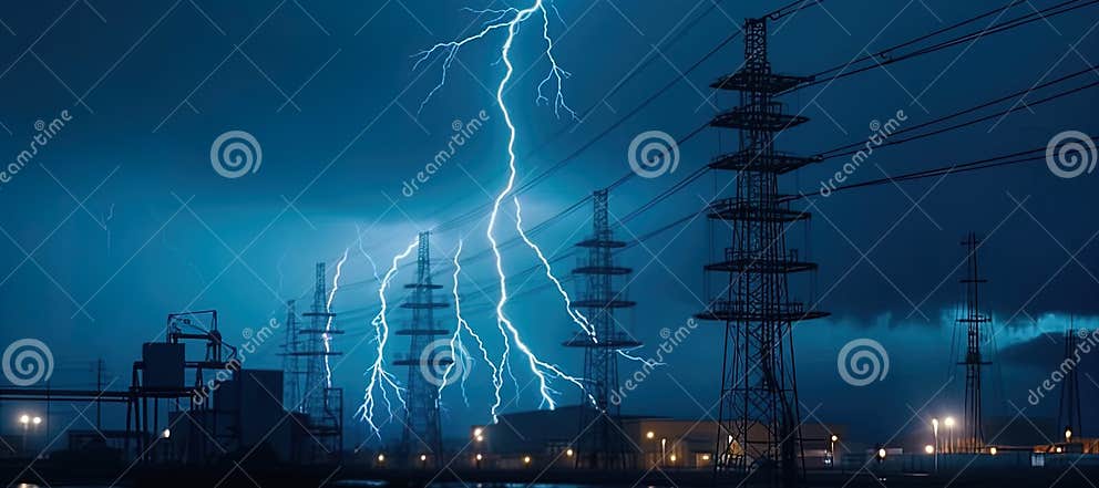 Power Plants Tower, Electricity, Lightning Stock Illustration ...