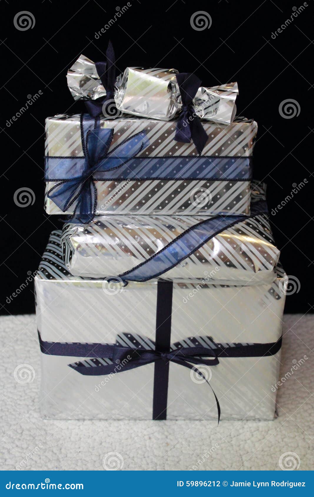Tower of presents stock photo. Image of blue, scarf, christmas - 59896212