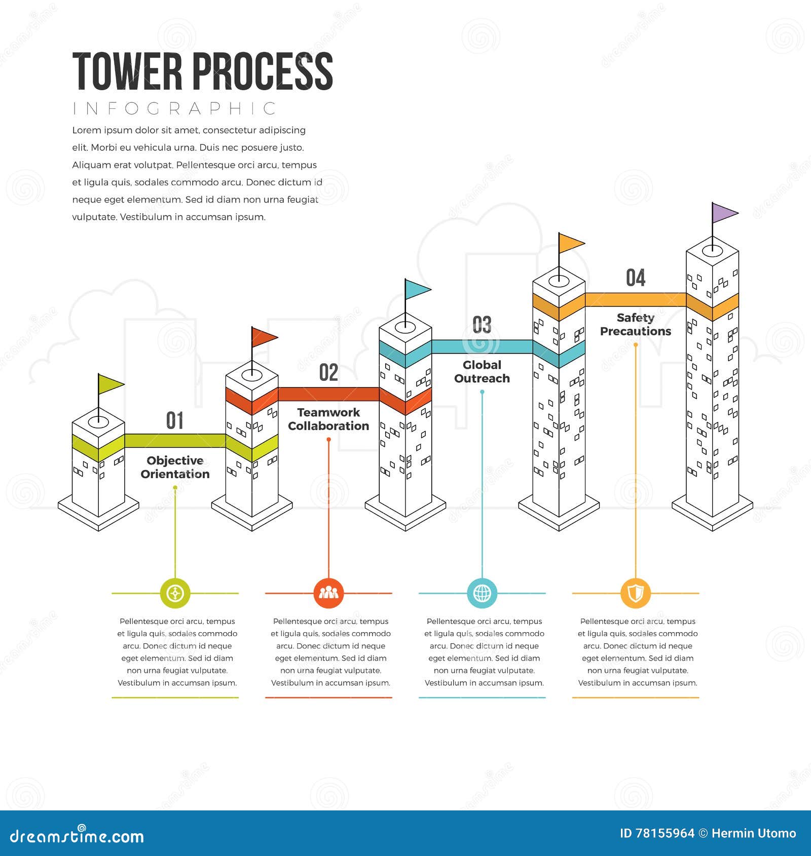 Tower Process Infographic stock vector. Illustration of concept - 78155964