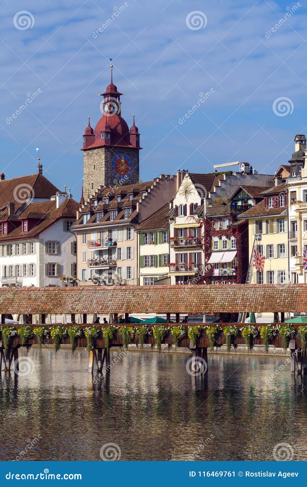 Tower of Rathaus with Wall Clock, Lucerne, Switzerland Stock Image ...
