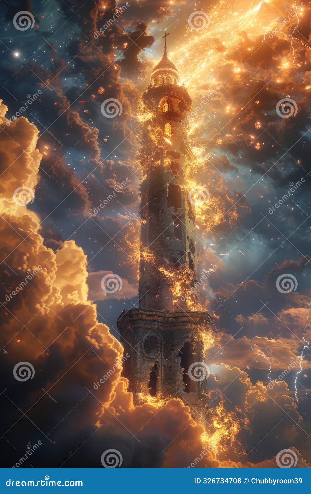 An Ethereal and Majestic Image of a Tower Reaching Skyward Amidst a ...