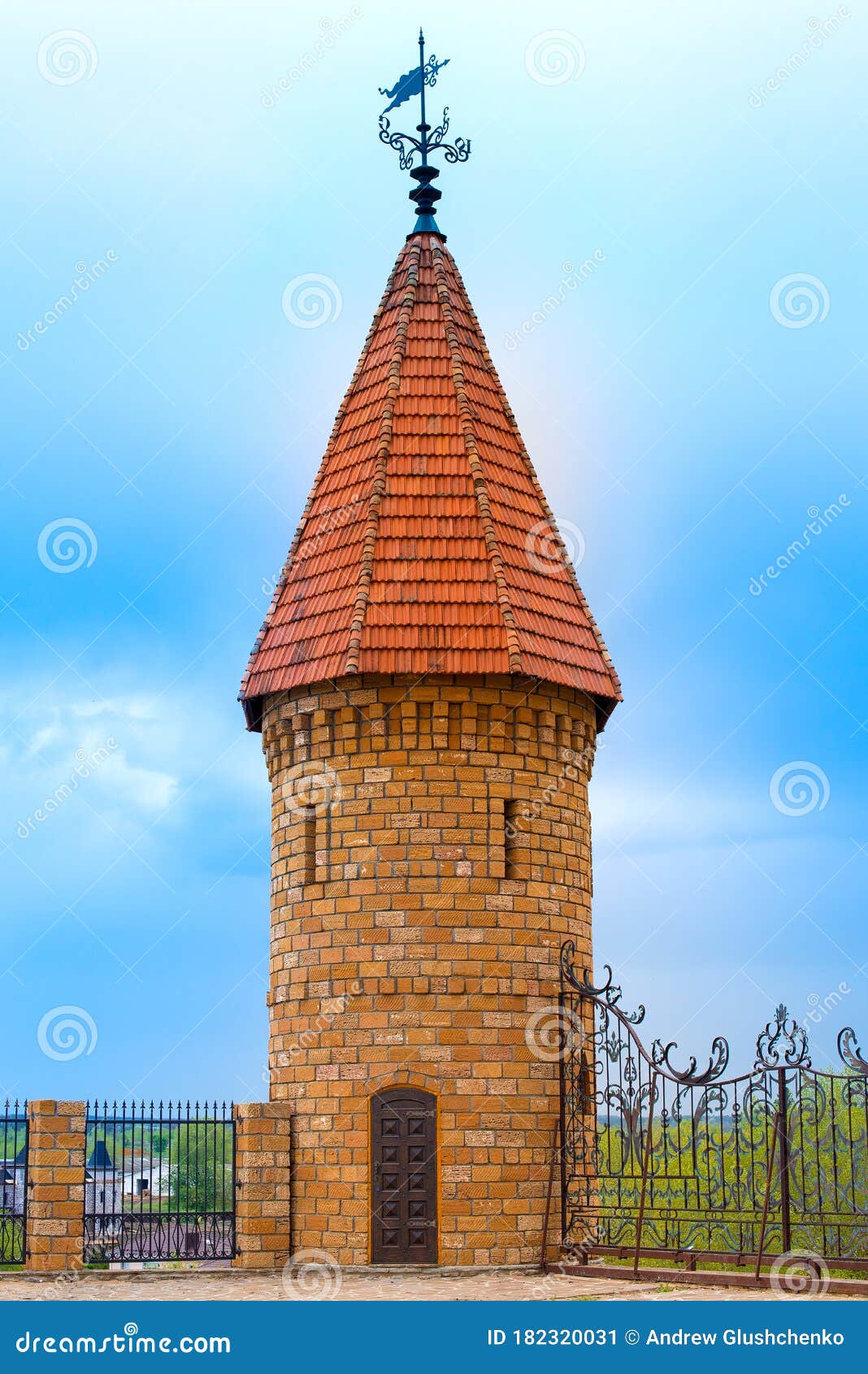 Tower with Red Pointed Roof and Weather Vane Stock Image - Image of ...