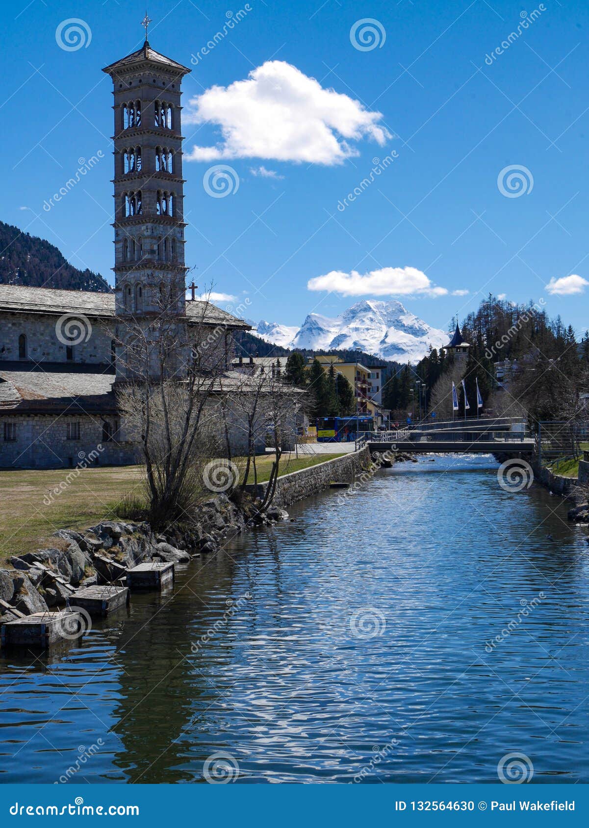 Tower and River in St Moritz Editorial Image - Image of travel, europe ...