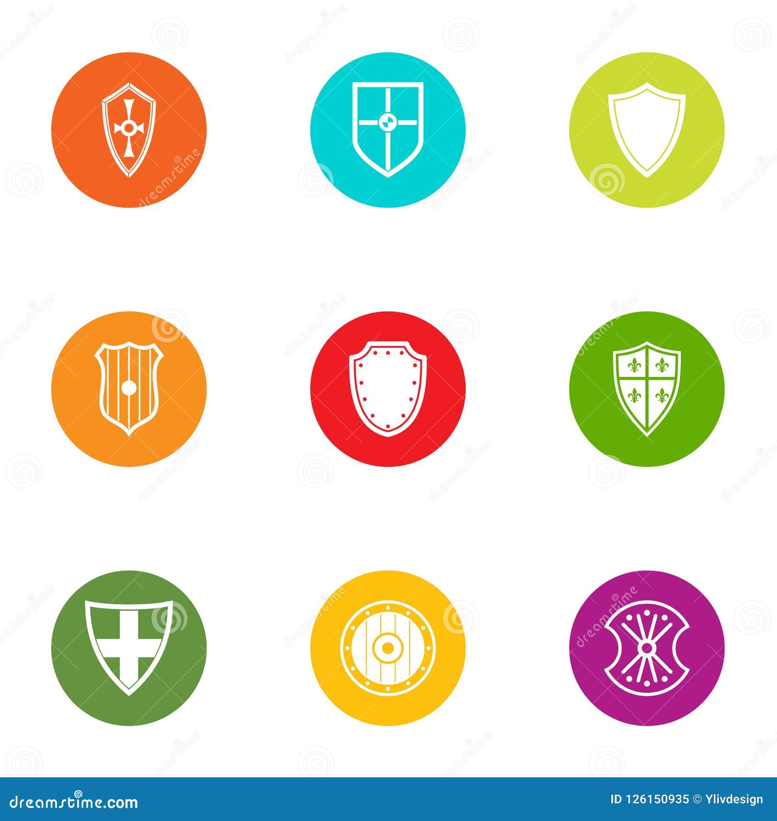 Tower Shield Icons Set, Flat Style Stock Vector - Illustration of icons ...