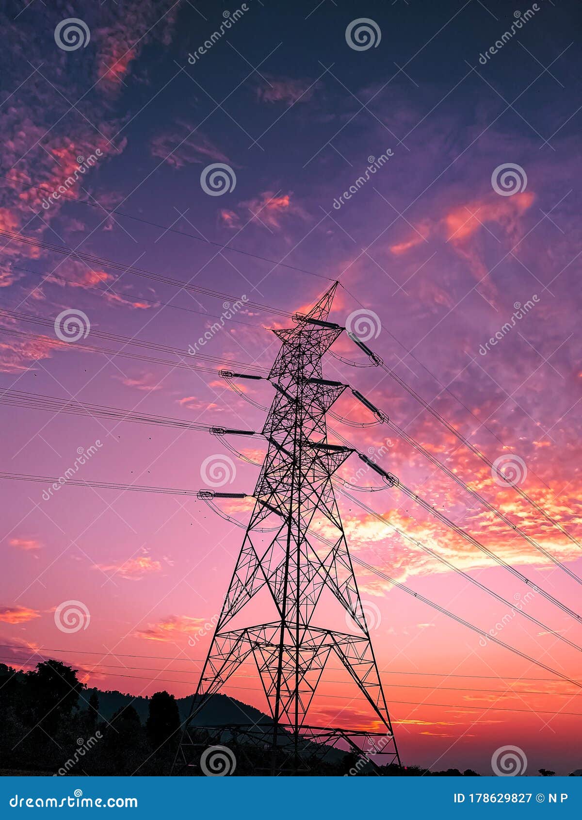 TOWER SKY SUNSET COLOURFUL CLOUDS LANDSCAPE NATURE Royalty-Free Stock ...