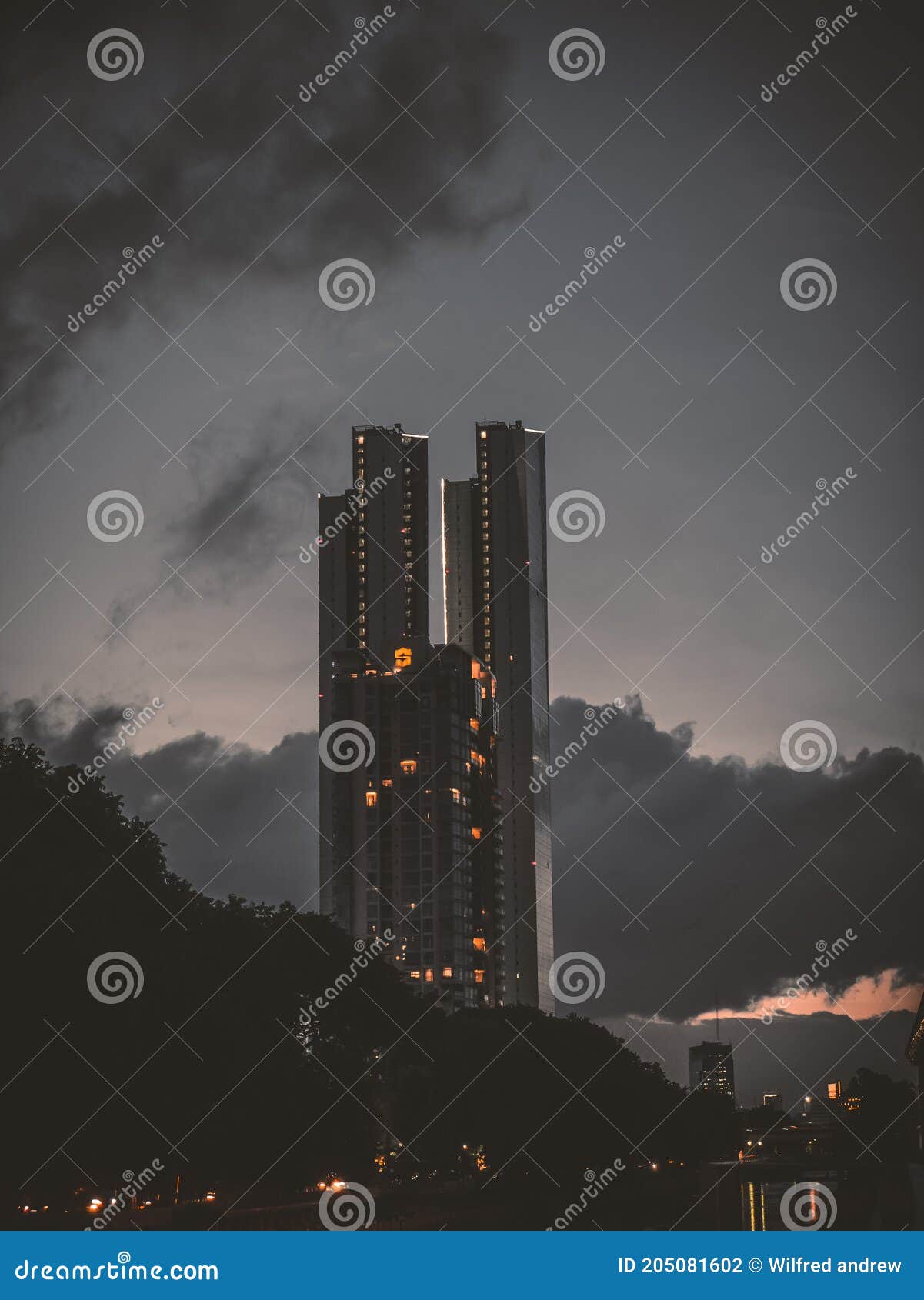 Tower skyscraper at sunset stock photo. Image of dusk - 205081602