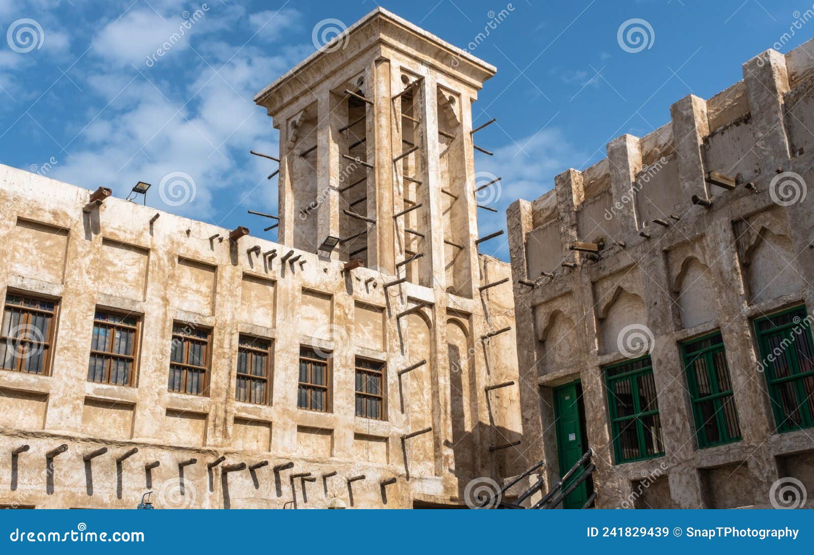 Tower in Souq Waqif with Traditional Middle Eastern Qatari Architecture ...