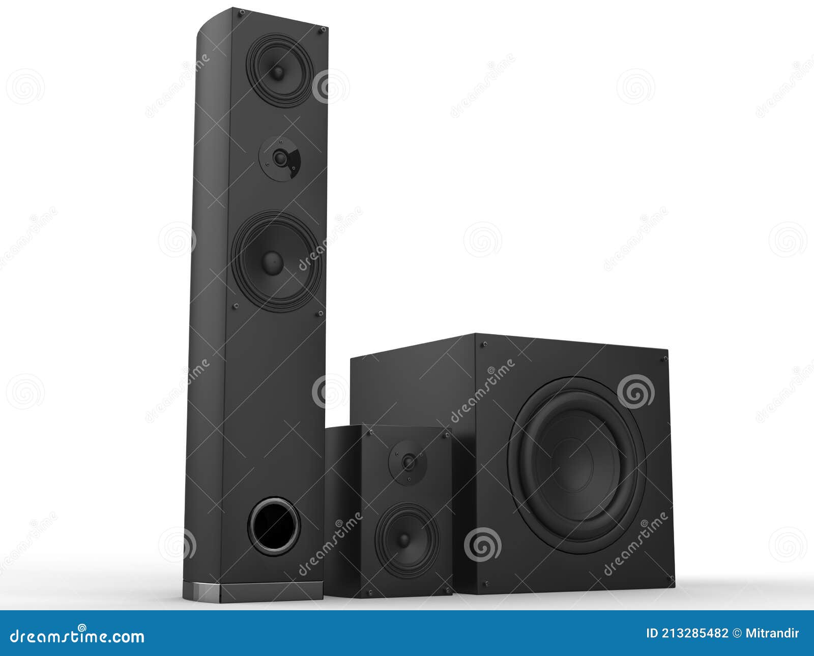 Tower Speaker, Mid Range Speaker and a Sub Woofer Loudspeaker - Side ...
