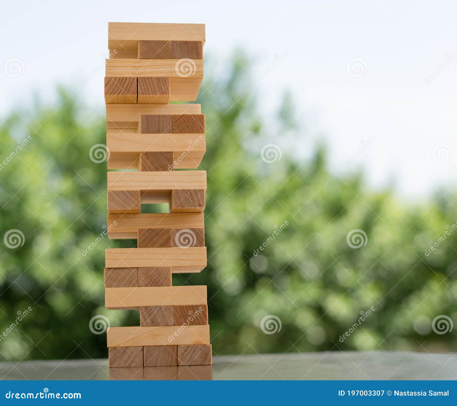 The Tower Stack from Wooden Blocks on Table Stock Image - Image of ...