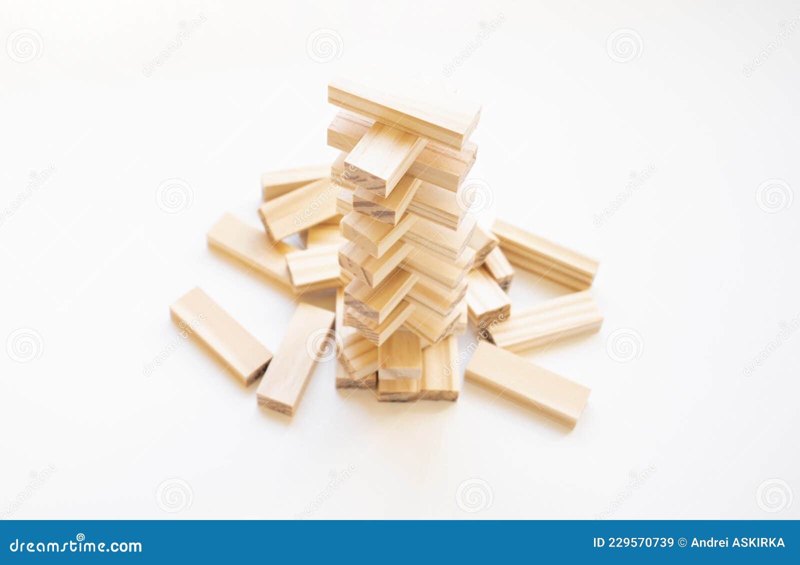 The Tower Stack from Wooden Blocks Toy with Sky Background. Learning ...